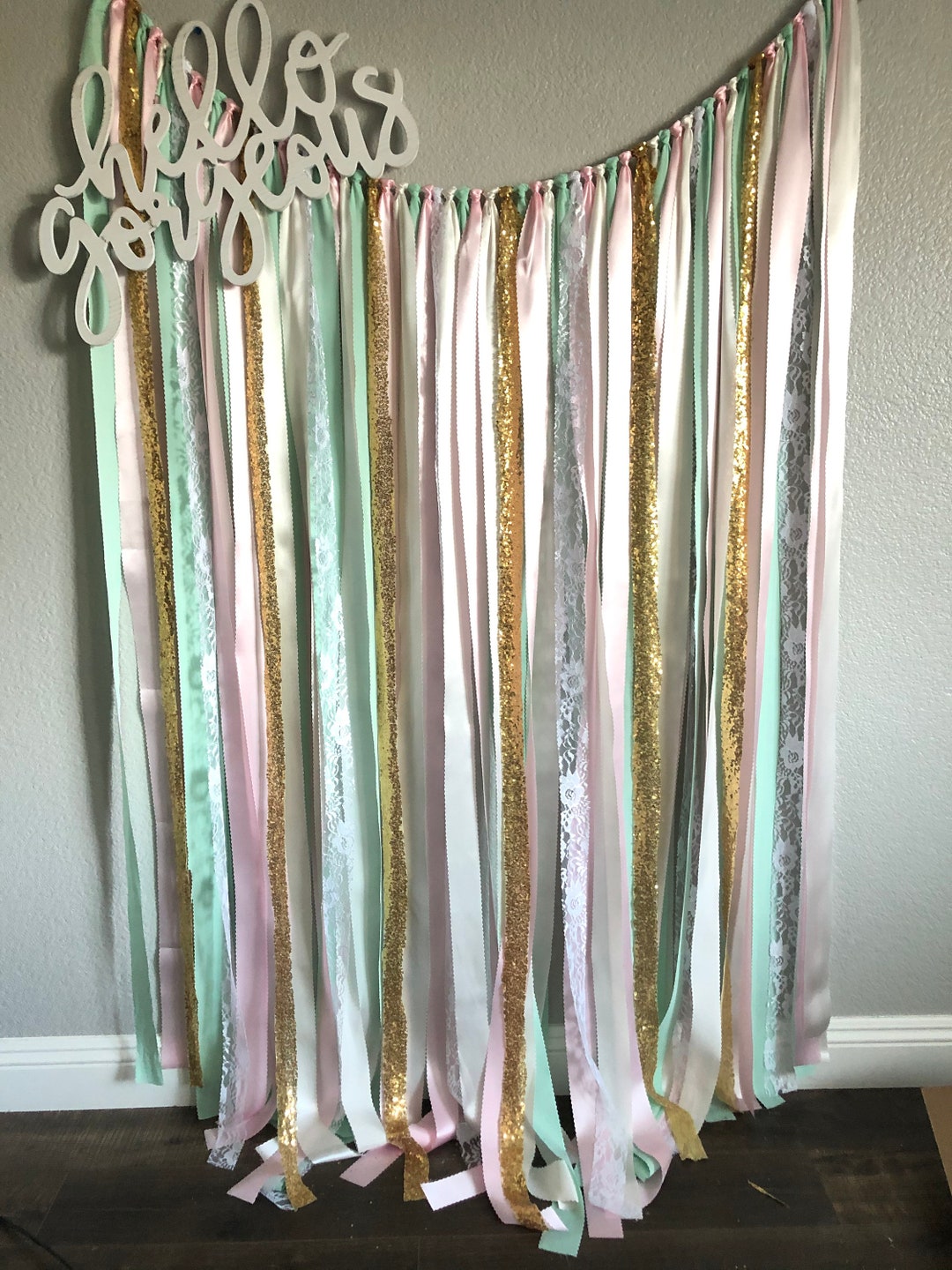 Pink & Mint Gold Fabric Backdrop Photo Booth Prop Bridal - Etsy