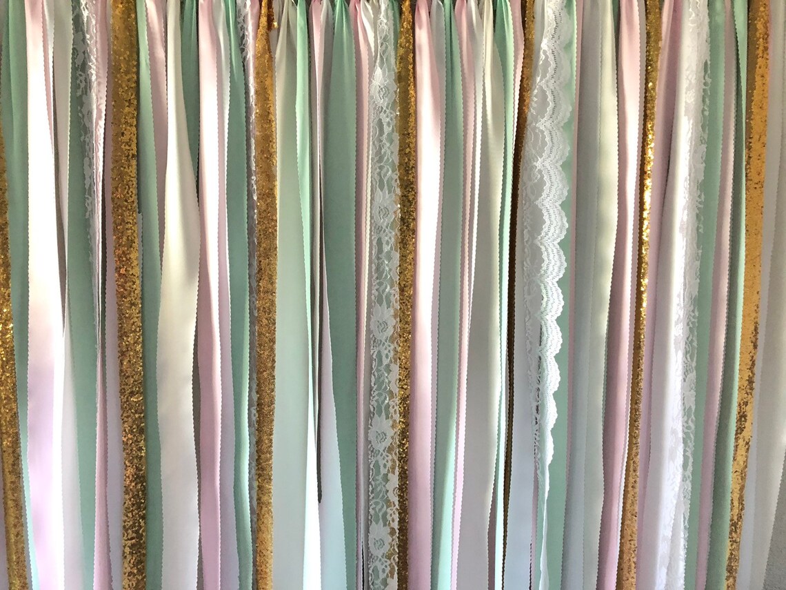 Pink & Mint Gold Fabric Backdrop Photo Booth Prop Bridal | Etsy