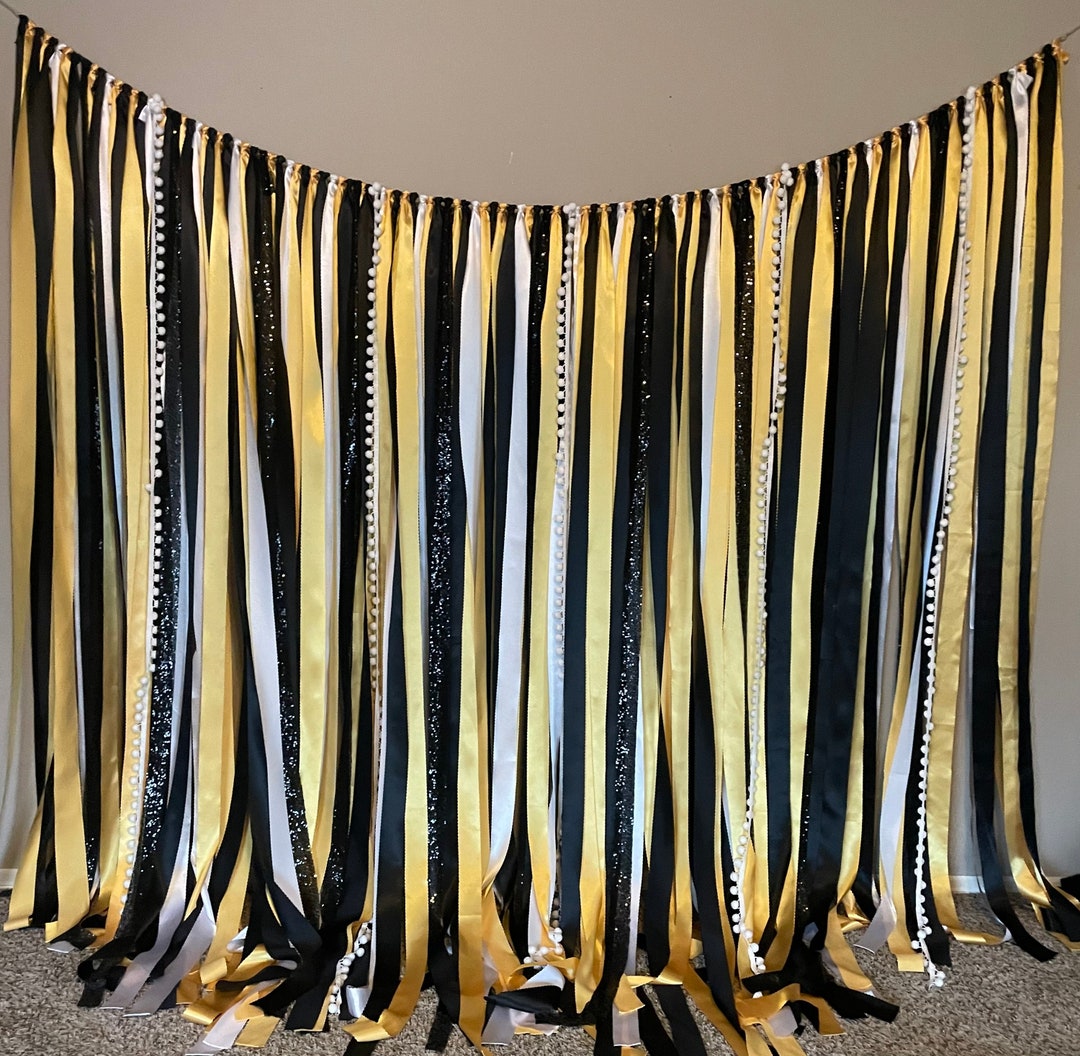 Black and Gold Gala Backdrop, Graduation Photo Booth, Black and Yellow ...