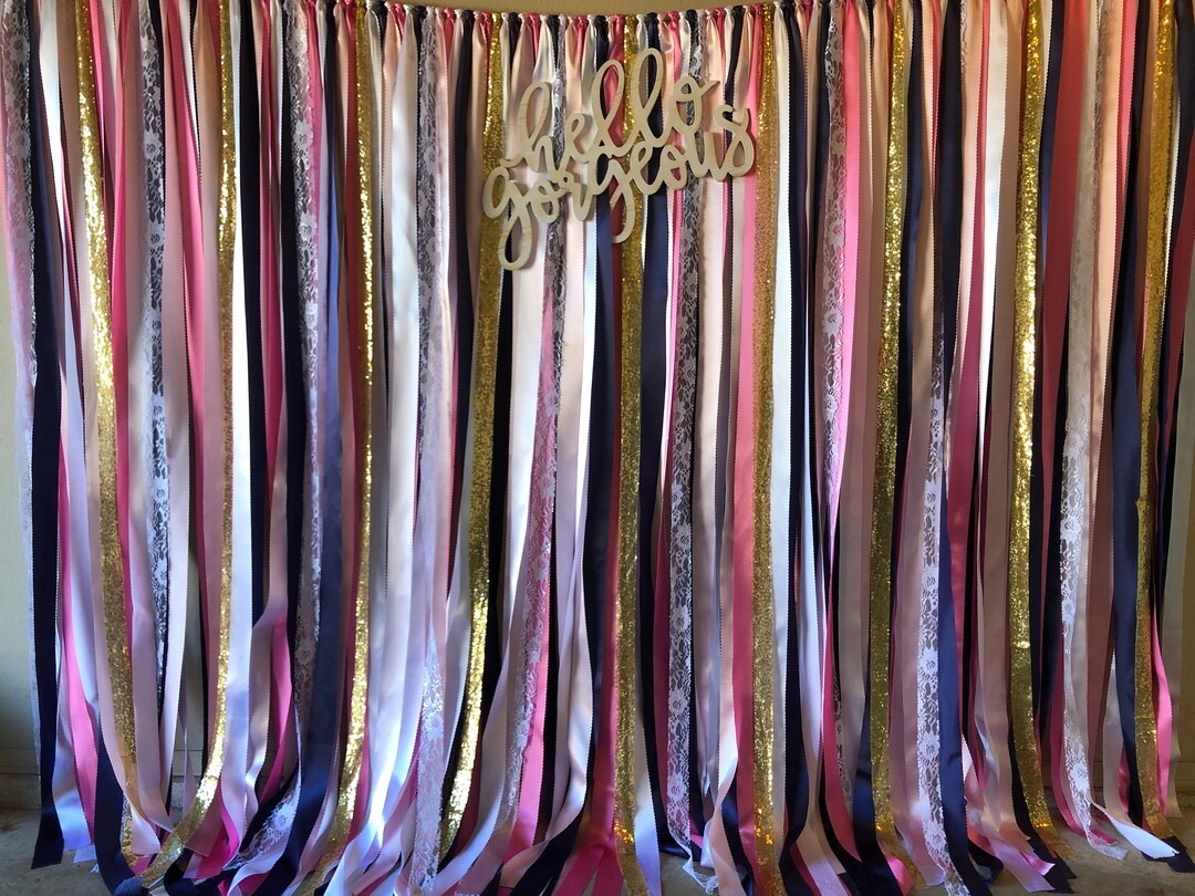 Ribbon Backdrop | Hot Pink, Light Pink, Navy, Gold | Baby Shower ...