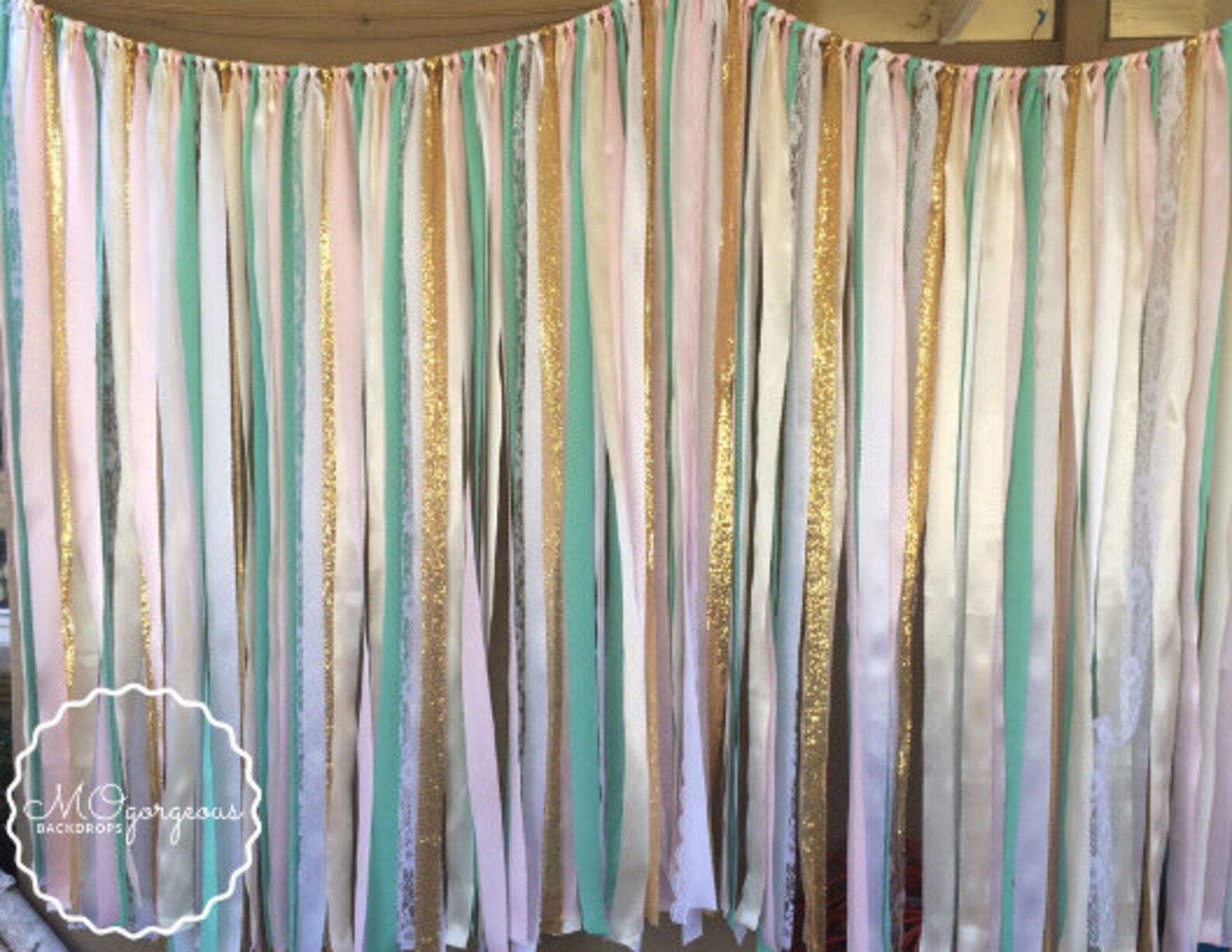 Pink & Mint Gold Fabric Backdrop Photo Booth Prop Bridal | Etsy