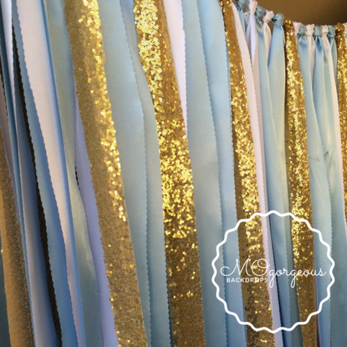 Light Blue and Gold Sequin Backdrop Photo booth fabric | Etsy