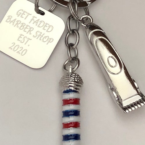 Barber Shop Pole Key Chain With Barber Chair - Etsy