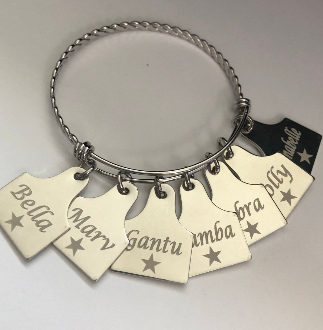 Personalized Cattle Tag Bracelet: Engraved Charm Bangle - Etsy