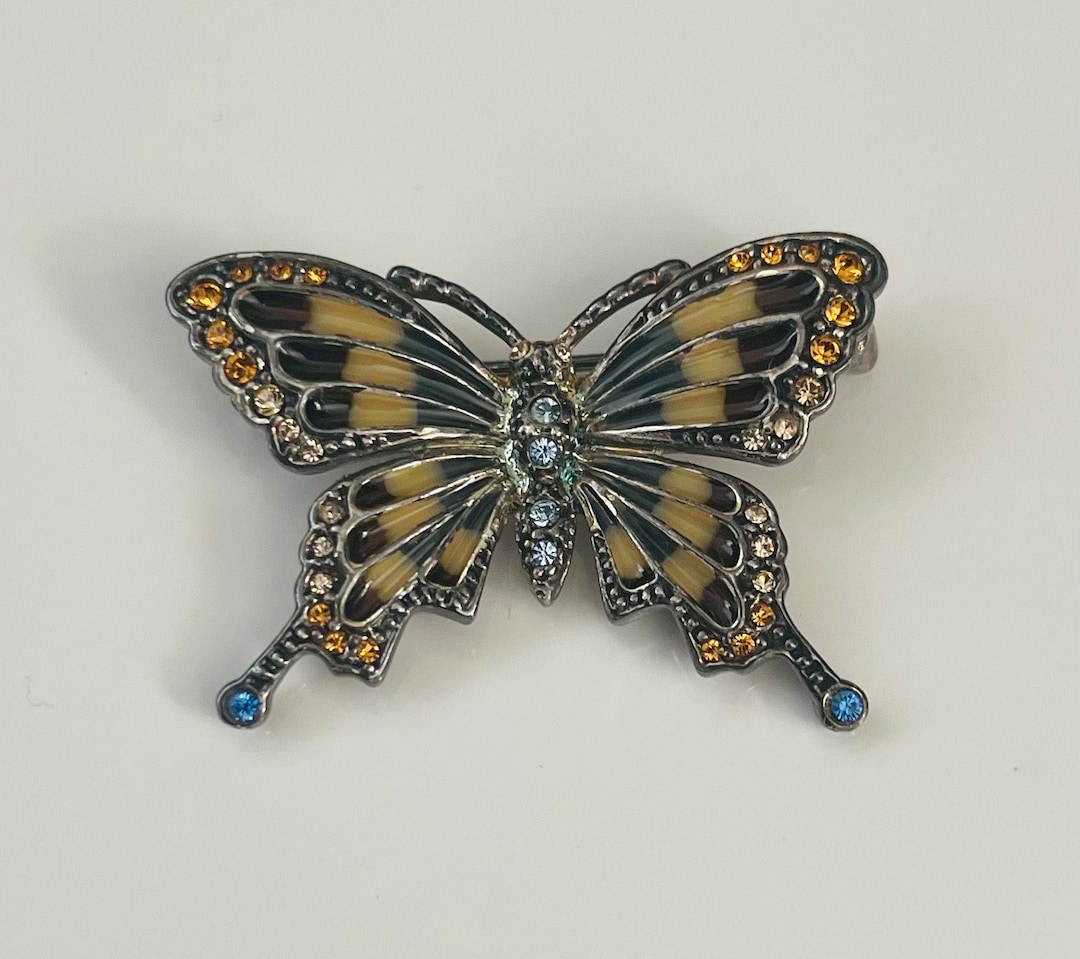 Vintage Monet Butterfly Brooch: Silver Tone Metal, Colorful Crystals - Etsy