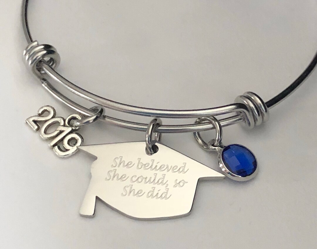 Engraved Graduation Cap Bracelet: Personalized Stainless Steel Bangle ...