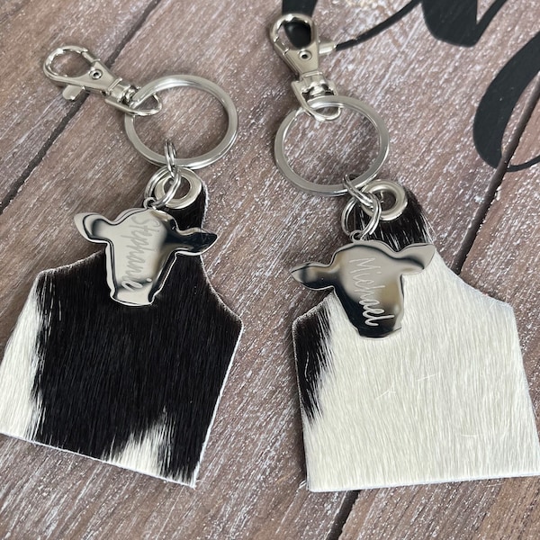 Cow Tag Keychain - Etsy