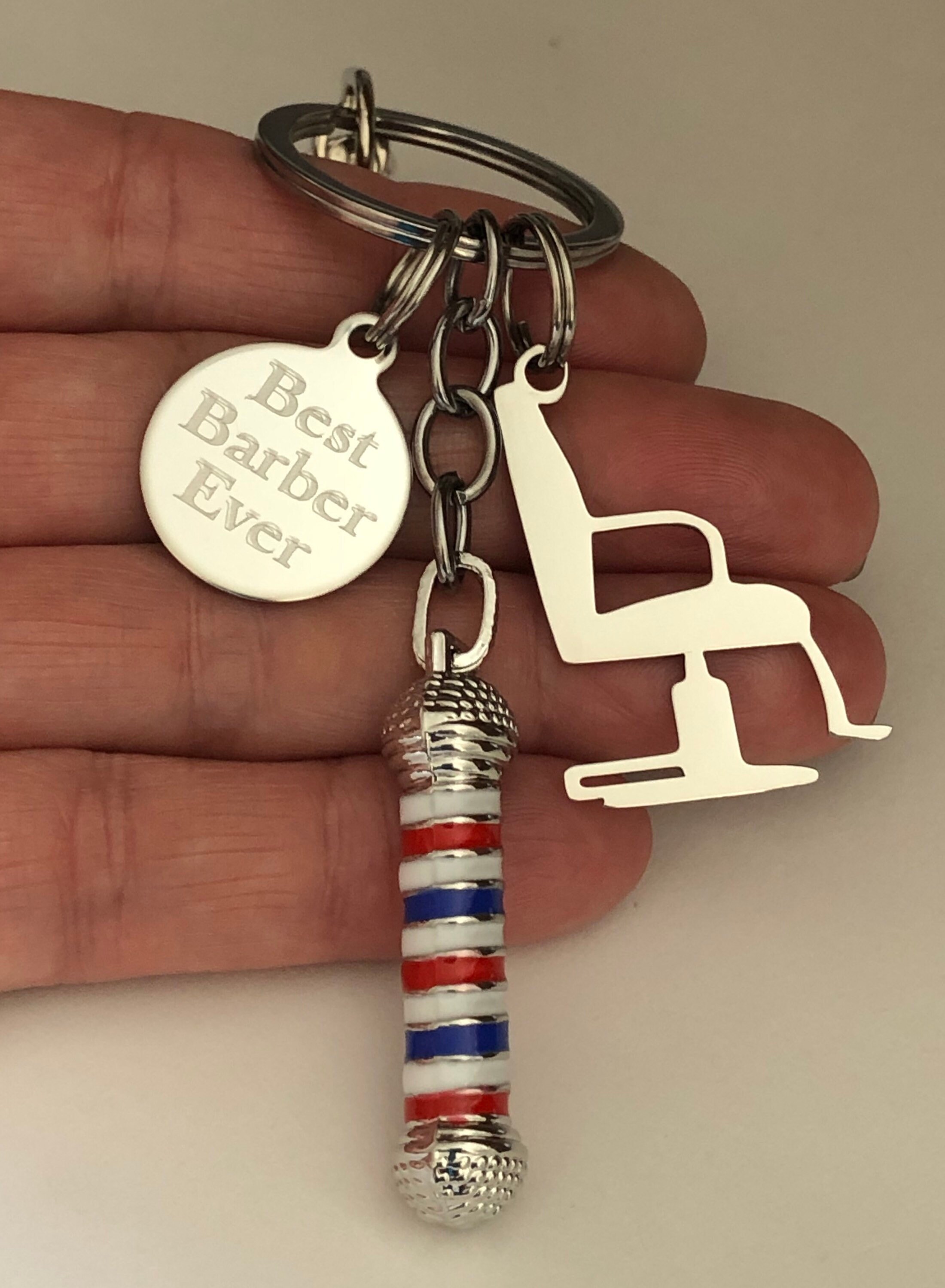 Barber Shop Pole Key Chain With Barber Chair - Etsy