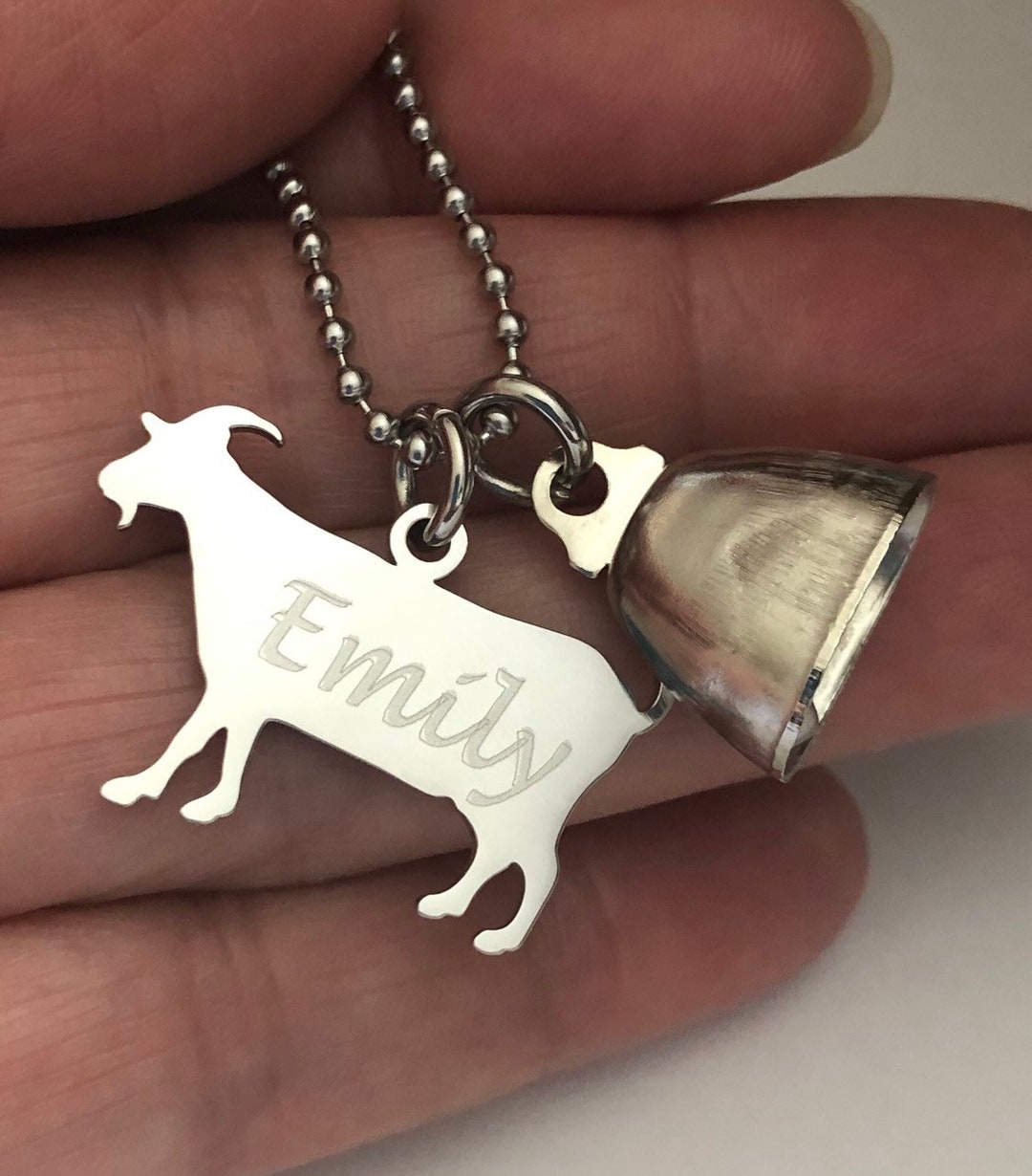 Engraved Goat Necklace: Stainless Steel Charm With Silver Bell - Etsy