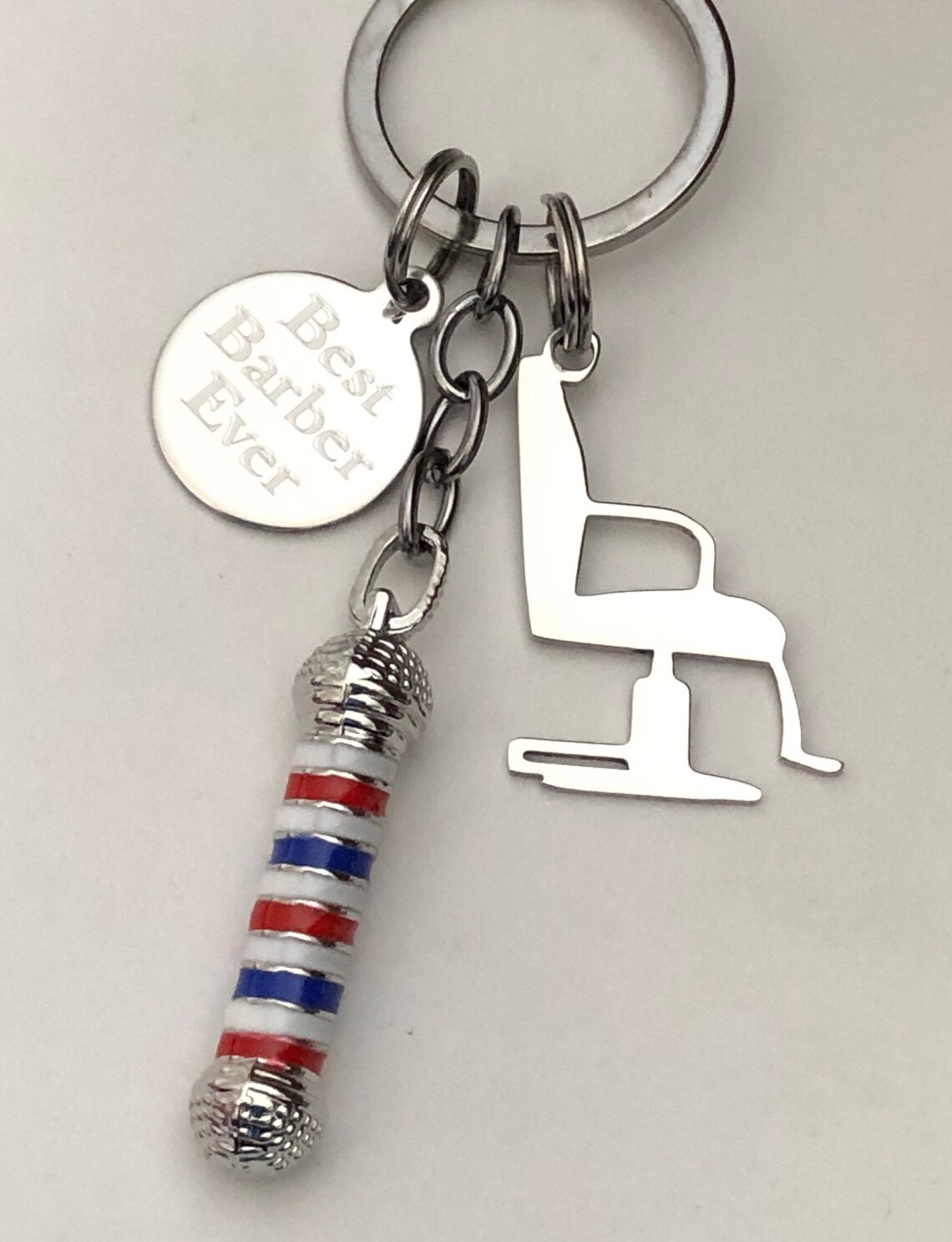 Barber Shop Pole Key Chain With Barber Chair - Etsy