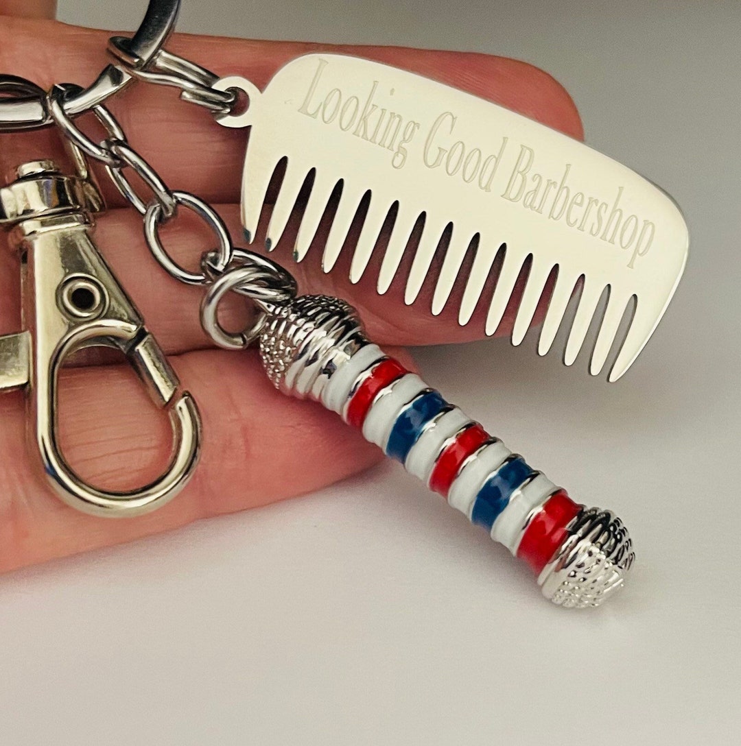 Barber Shop Pole Key Chain With Personalized Comb Charm With Barber ...