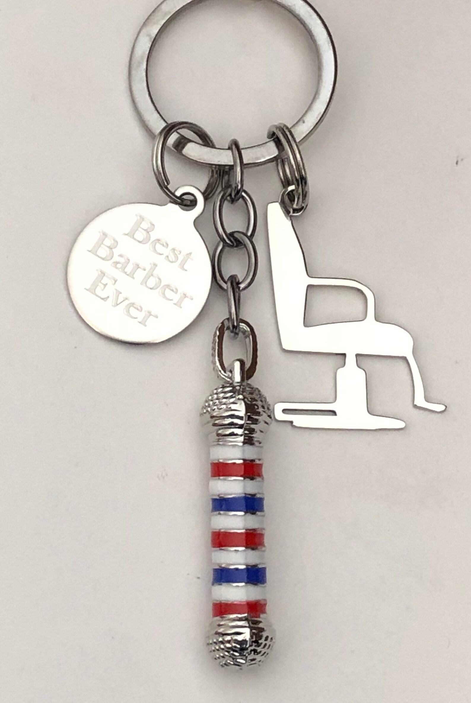Barber shop pole key chain with barber chair | Etsy