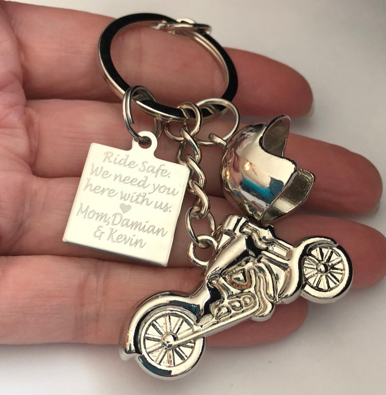 Personalized Motorcycle Keychain: Engraved Stainless Steel Charm - Etsy