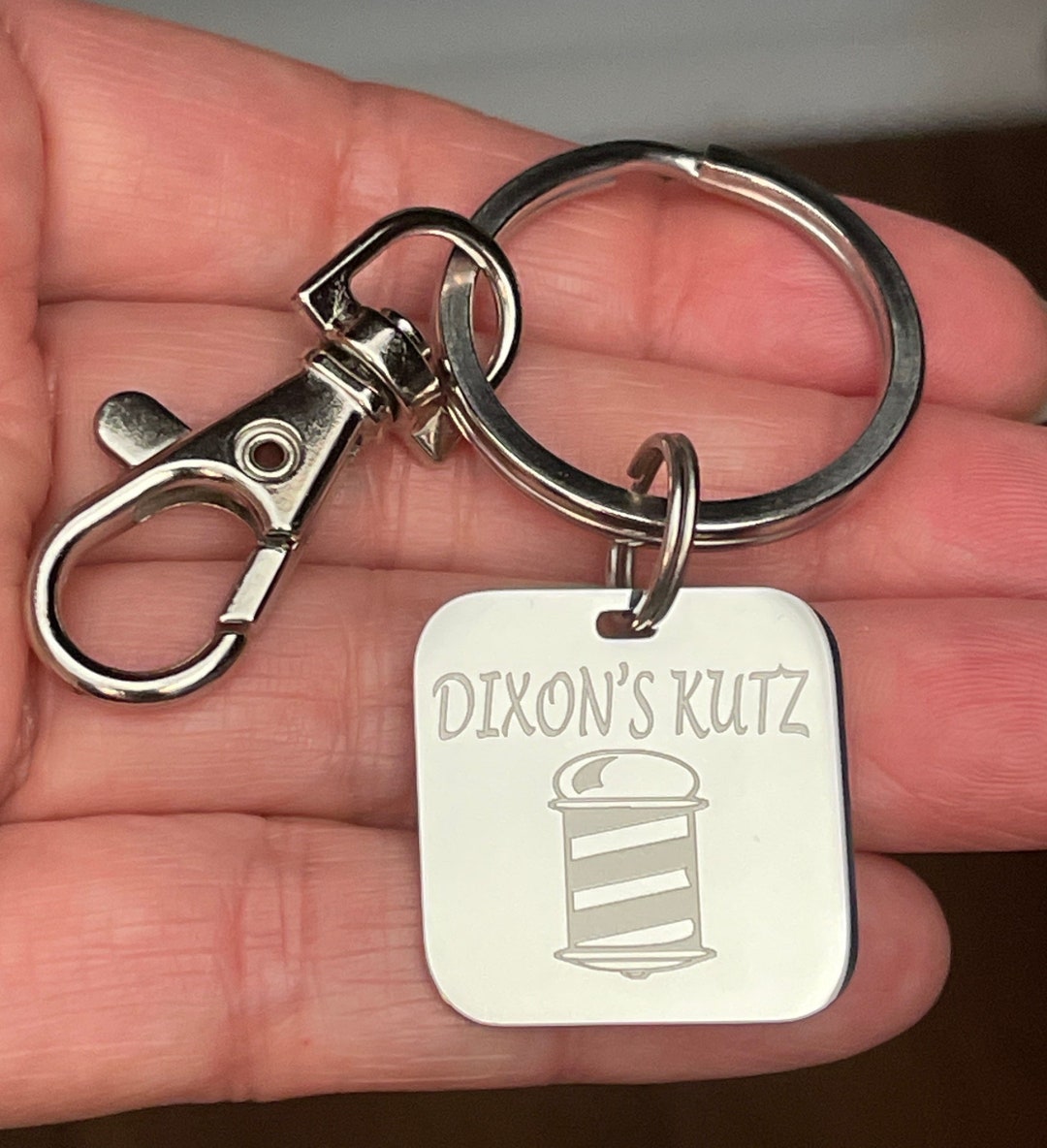 Engraved Barber Pole Keychain - Personalized Stainless Steel Charm - Etsy