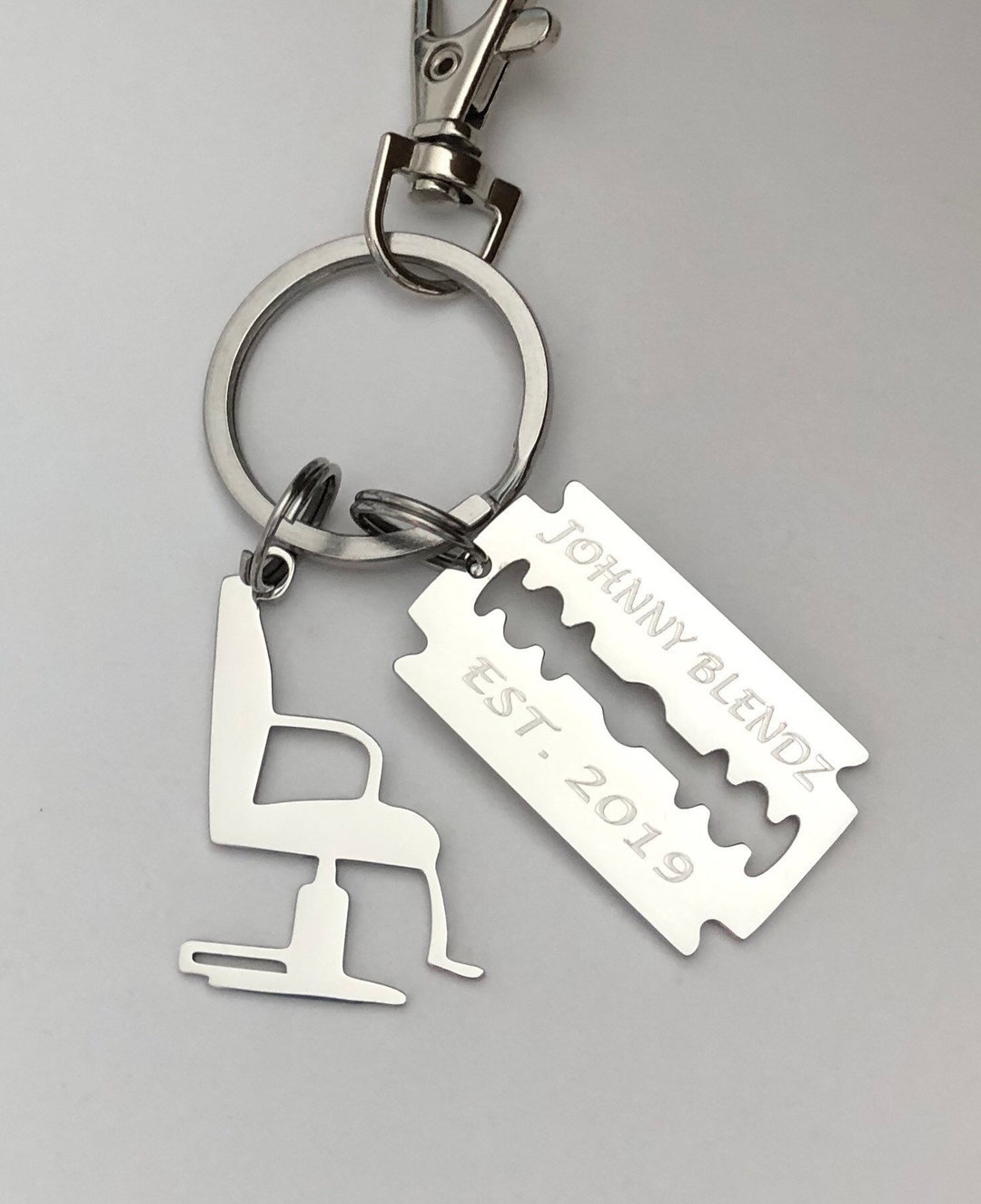 Personalized Barber Keychain: Engraved Razor & Chair Charms - Etsy