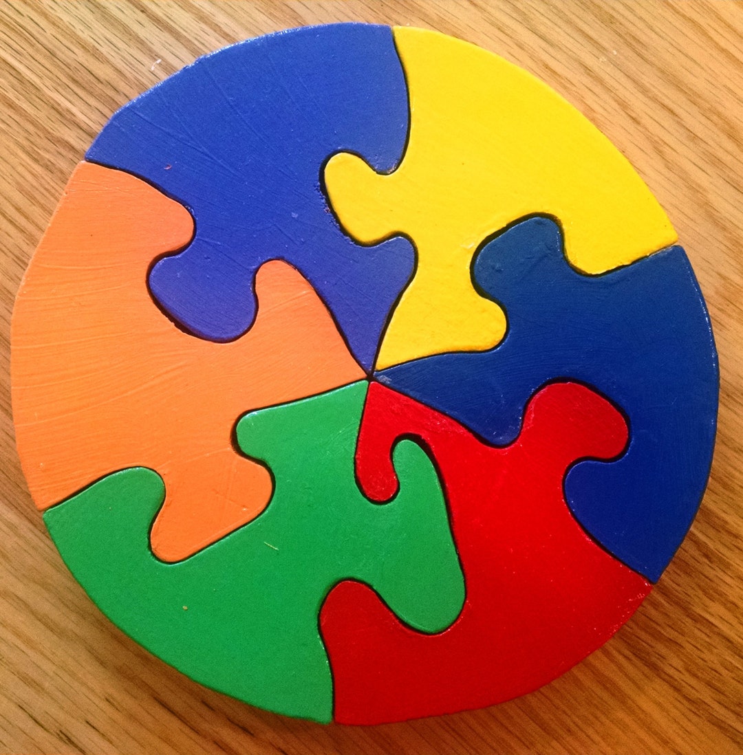 Color Wheel Wood Puzzle for Children Fabric Bag for Storage Card With ...