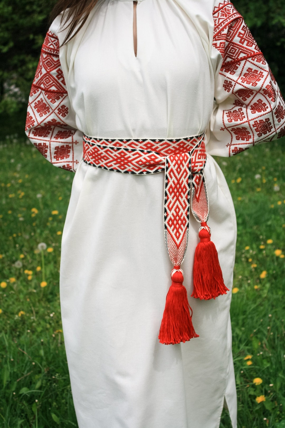 Hand Woven Slavic Belt: Red & Black Pattern, Tassel Sash - Etsy