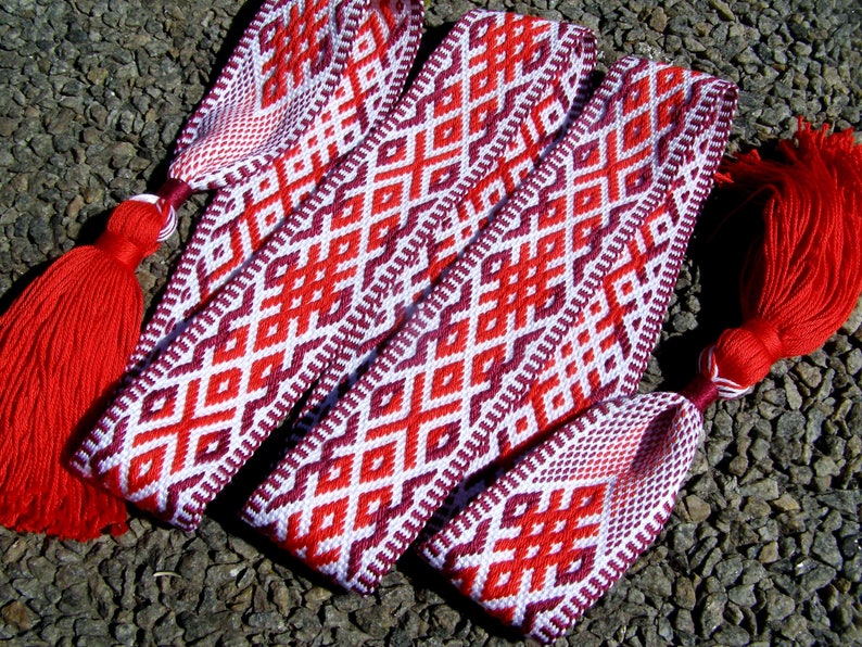 Red Woven Belt With Pattern for Women Slavic Hand Woven Sash - Etsy