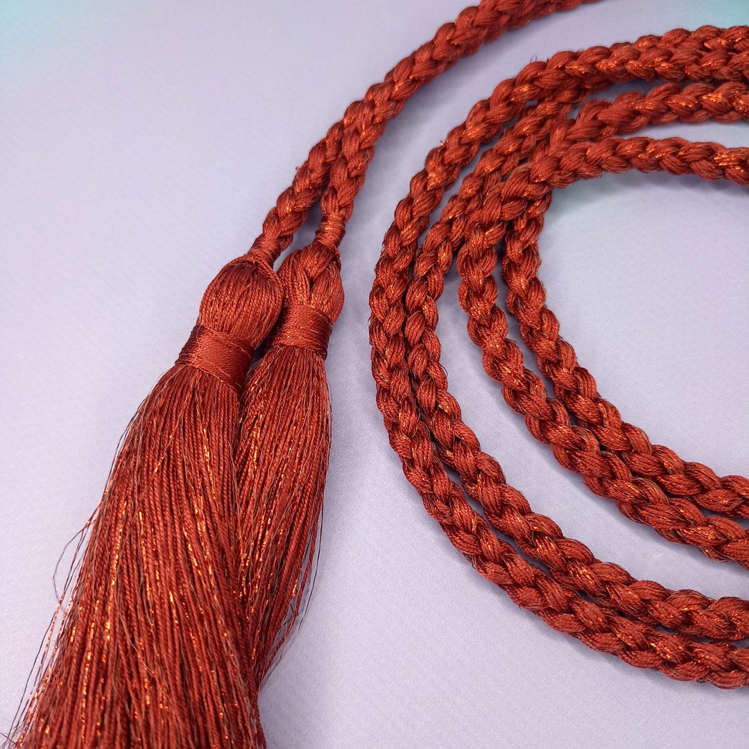 Dark Red Lurex Braided Rope Belt With Tassels, Christmas Belt, New Year ...