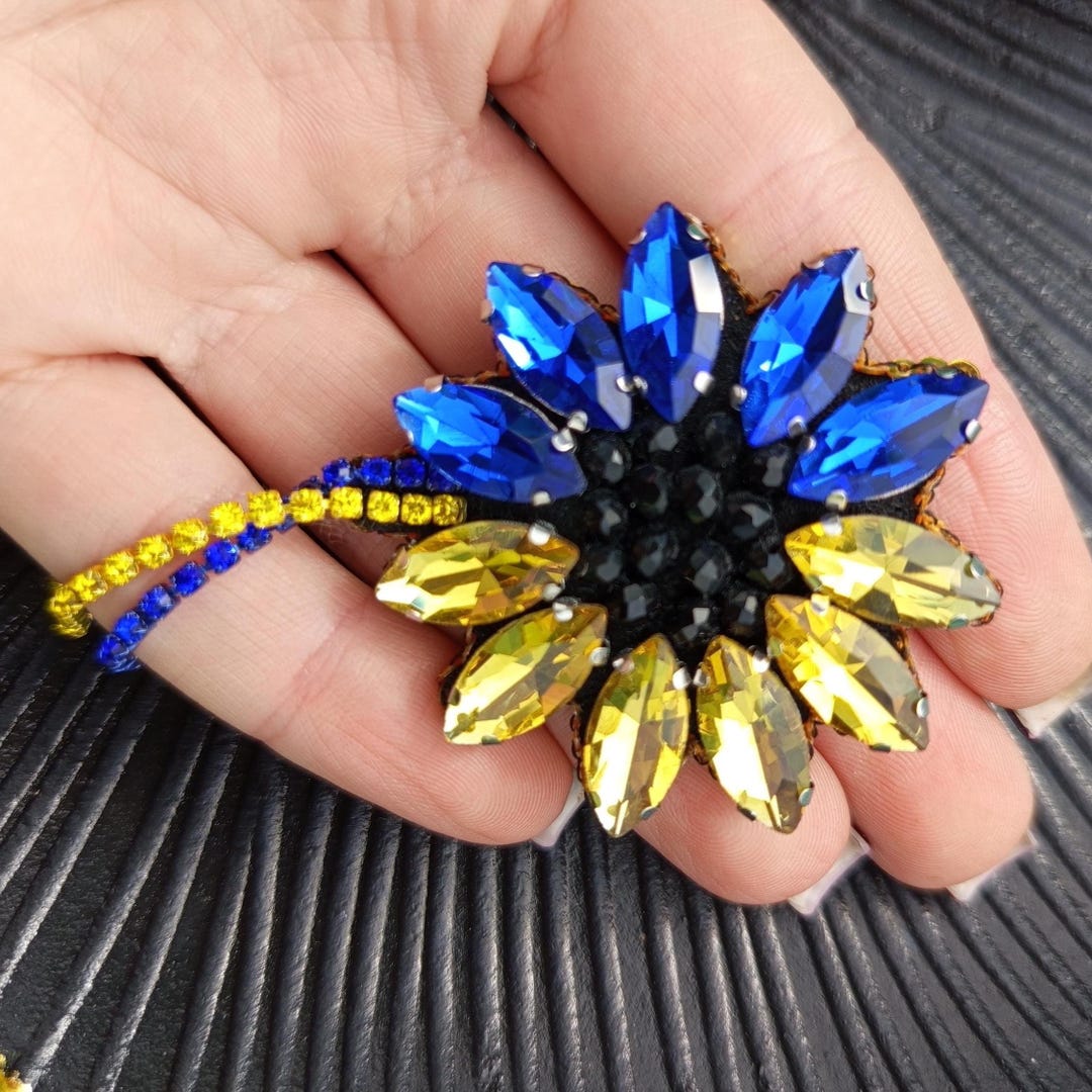 Ukrainian Sunflower Brooch, Ukrainian Jewelry Pin, Ukrainian Flag Wheat ...