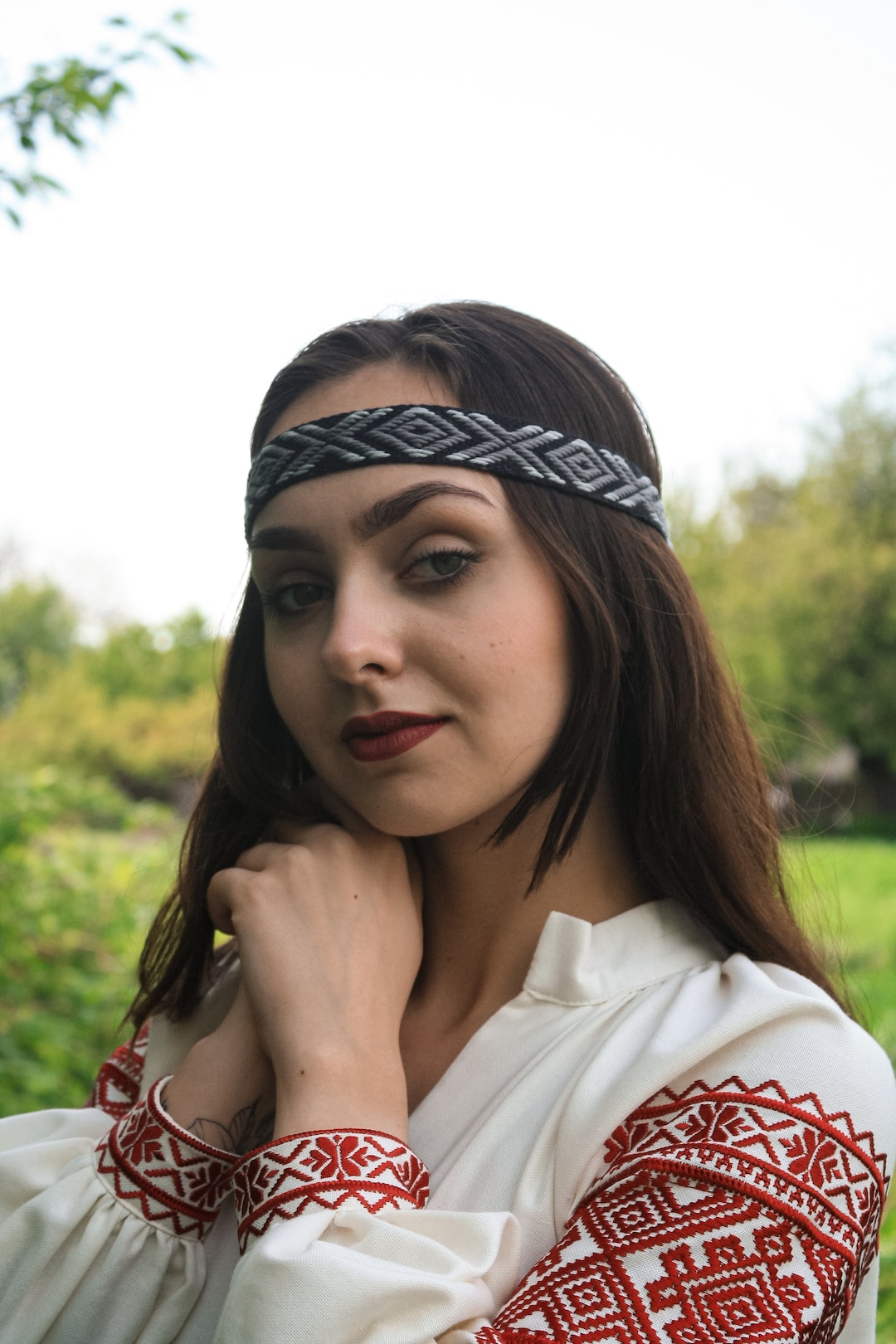 Gray Slavic Headband, Head Ribbon, Hand Woven Hat Band, Ethnic Costume ...
