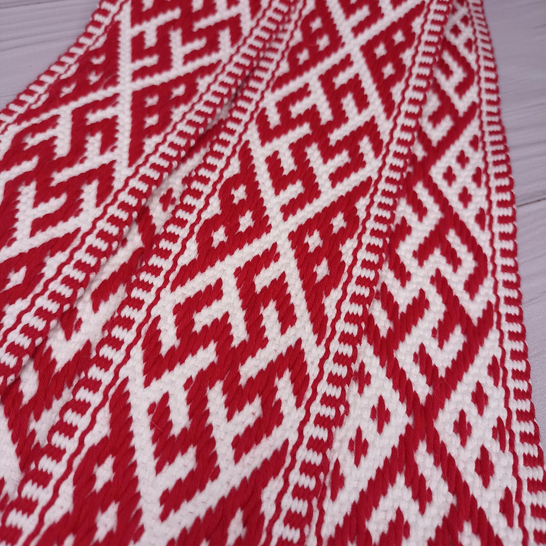Woven Slavic Belt: Red & White Fern Flower Cotton Sash - Etsy
