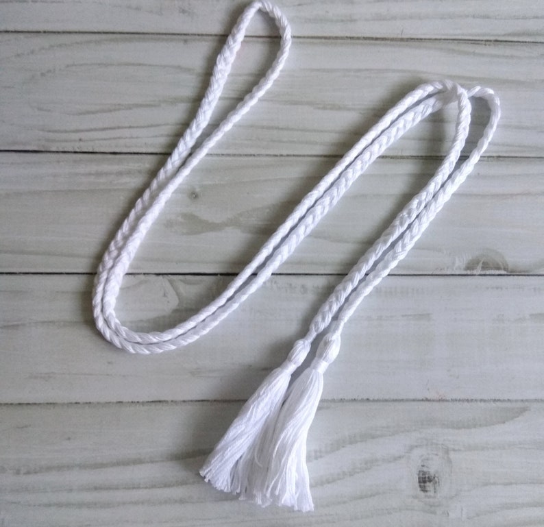White Braided Rope Belt With Tassels Handmade Cotton Dress - Etsy