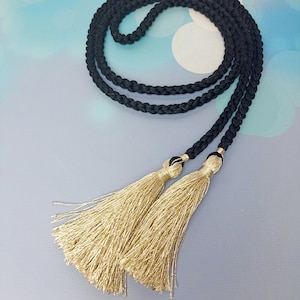 Hand Braided Black Rope Belt With Tassels - Etsy