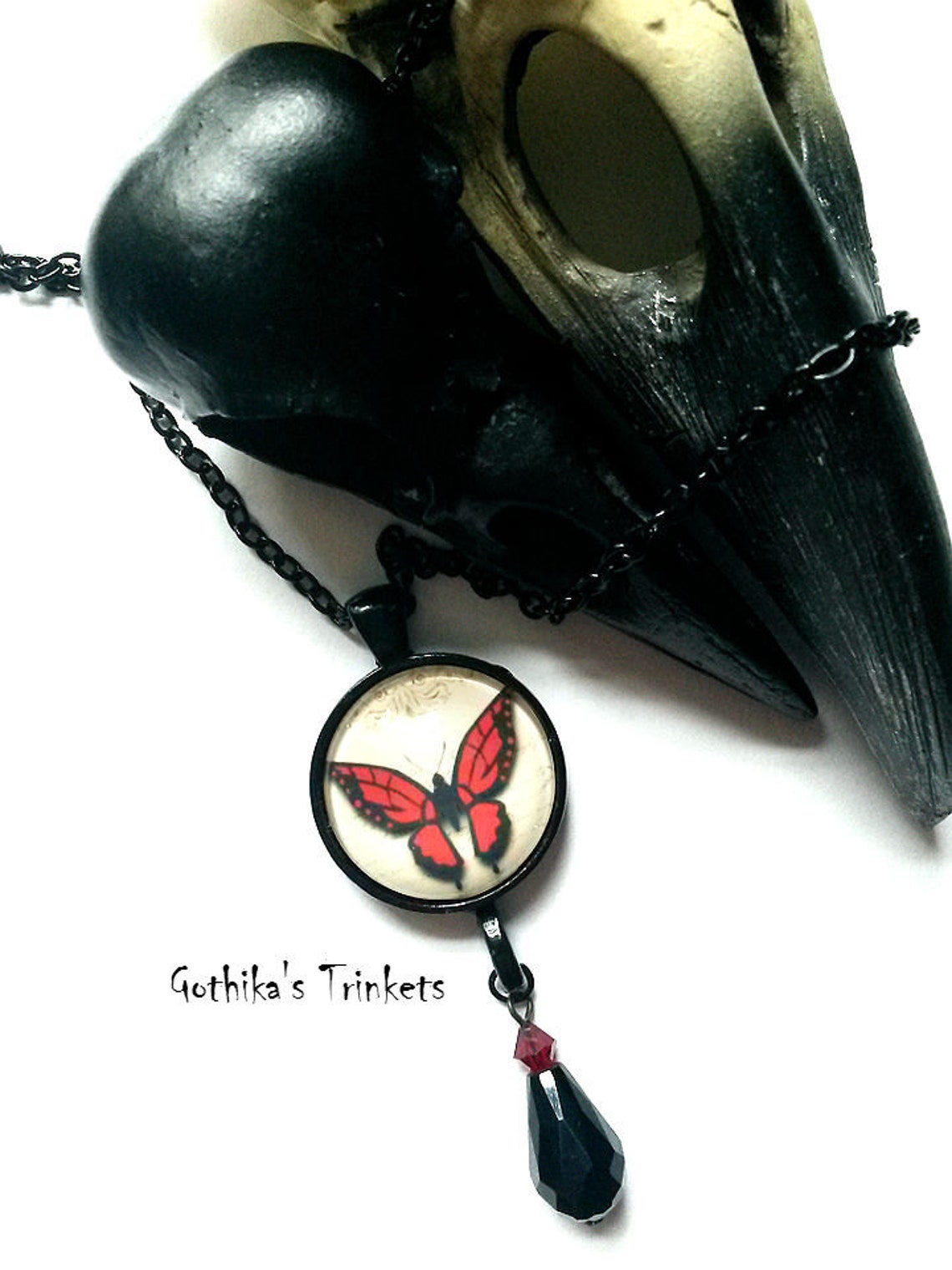 Butterfly red gothic butterfly pendant on black chain | Etsy