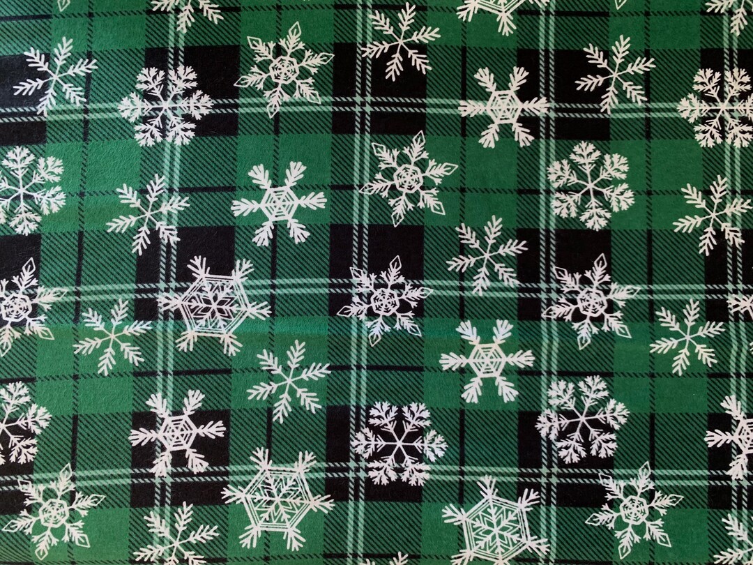Christmas Green and White Snowflake Flannel Fabric Material Sold by the 1/2 Yard Cotton Quilting ...