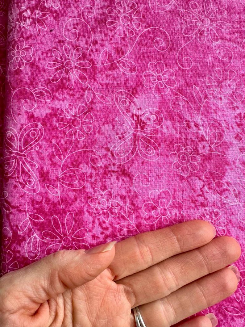 Dark Pink Floral 100% Cotton Fabric for Making Bags Bibs Quilts ...
