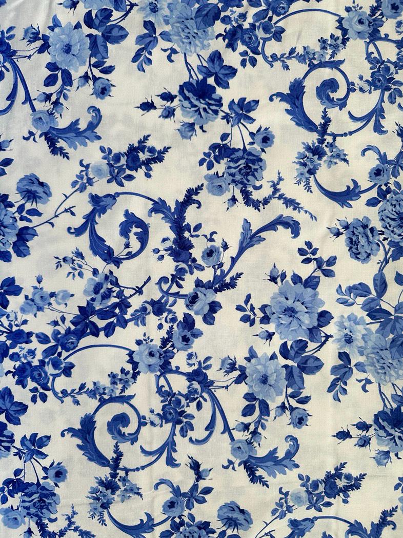 FLORAL BLUE White Porcelain Fabric 100% Cotton Fabric Sold by Yard ...