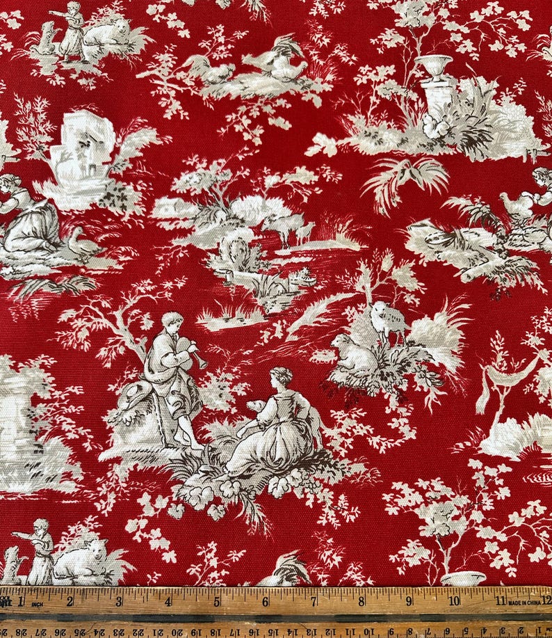 TOILE Deep RED Fabric or TURQUOISE Ivory Toile Dot Swiss Dot 100% ...