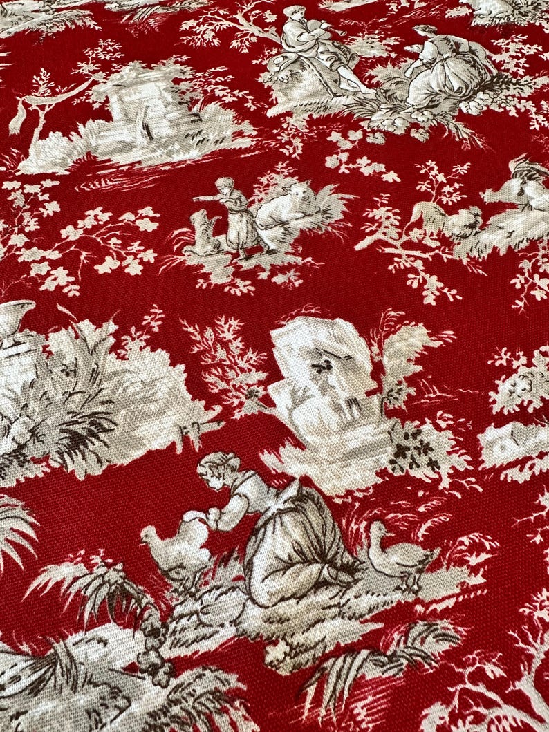 TOILE Deep RED Fabric or TURQUOISE Ivory Toile Dot Swiss Dot 100% ...