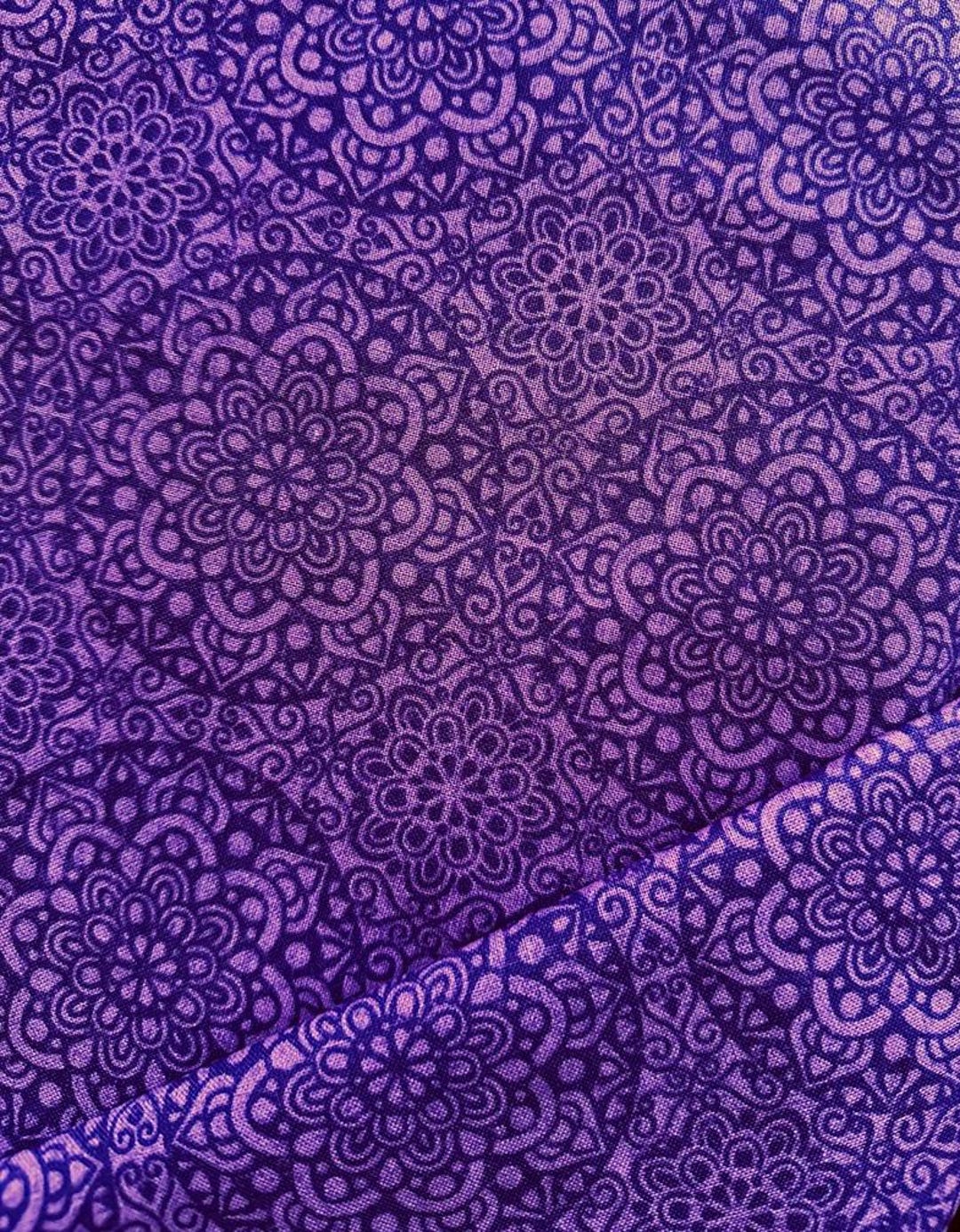 FLORAL MEDALLIAN PURPLE Fabric 100% Cotton Fabric Sold by 1/2 Yard ...
