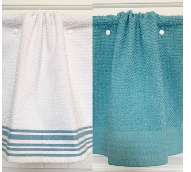 2 KITCHEN SNAP HAND Dish Towels: Cotton, Waffle Design, Snaps Around ...
