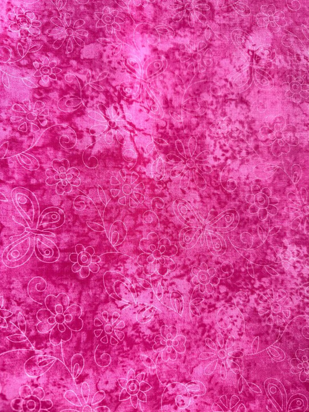 Dark Pink Floral 100% Cotton Fabric for Making Bags Bibs Quilts ...