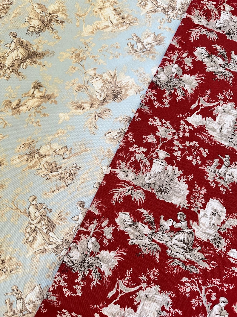 TOILE Deep RED Fabric or TURQUOISE Ivory Toile Dot Swiss Dot 100% ...