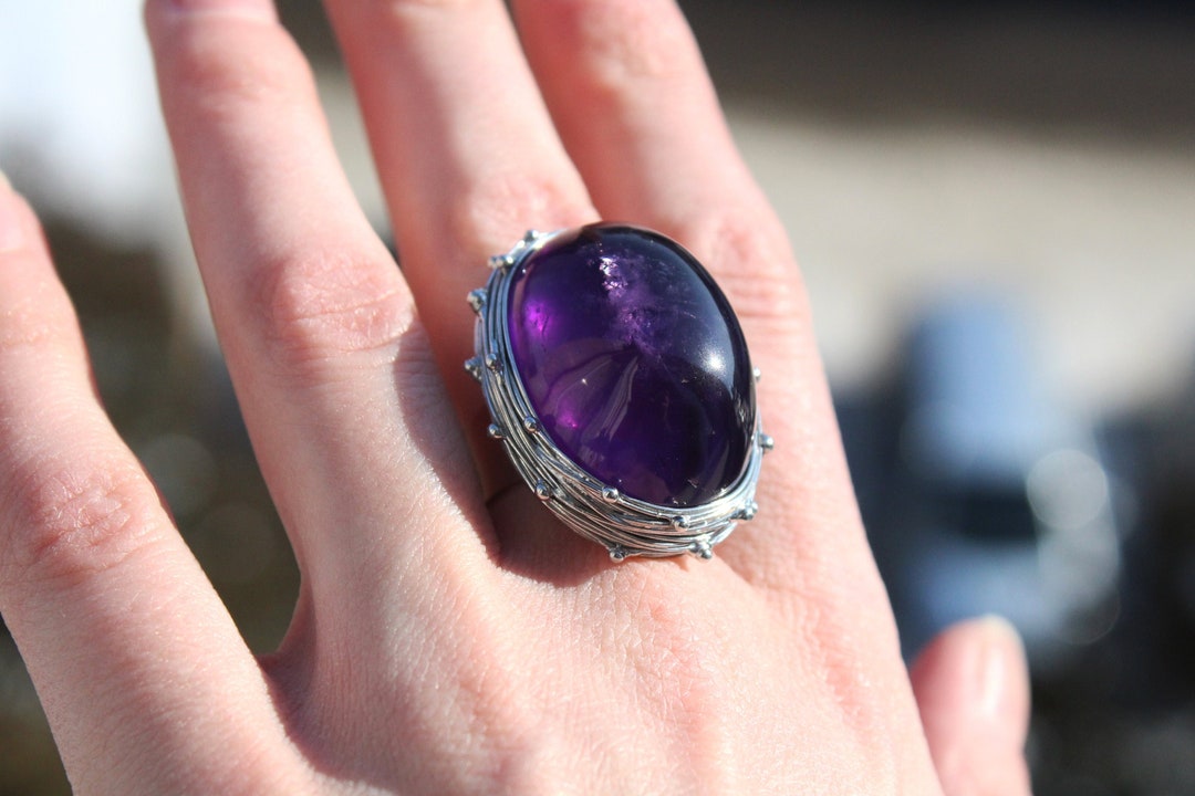 Big Chunky Amethyst Ring Statement Rings for Women Cocktail - Etsy