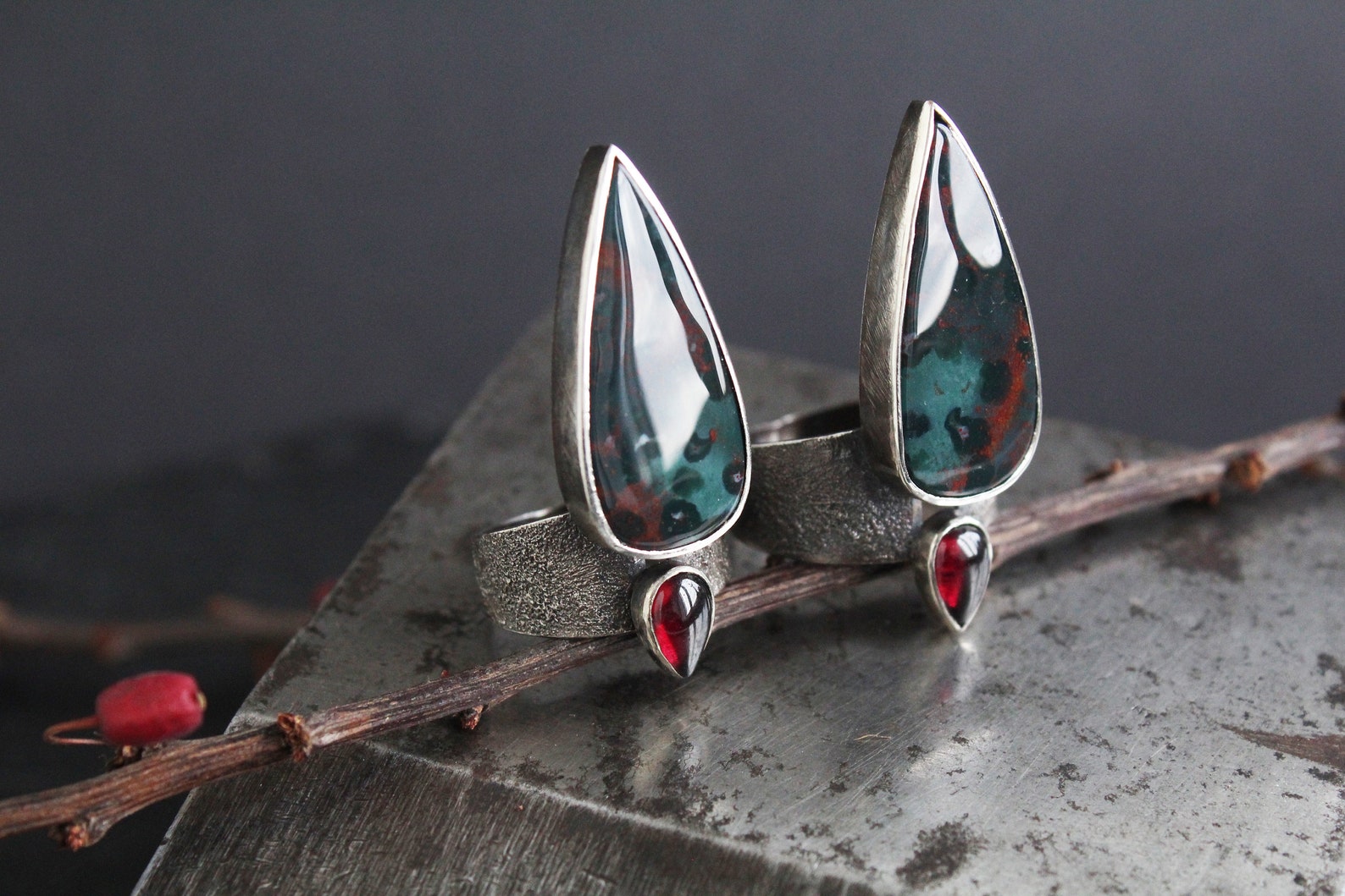 Statement Gemstone Ring for Women Artisan Ring Gothic Ring Oxidized ...