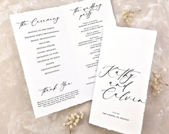 Beige Wedding Program With Crest Folded Deckled Edge Wedding Program ...