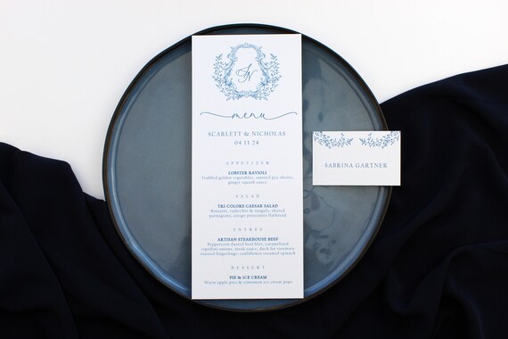 Monogram Wedding Menu Dinner Menu Cards Elegant Printed Menu | Etsy