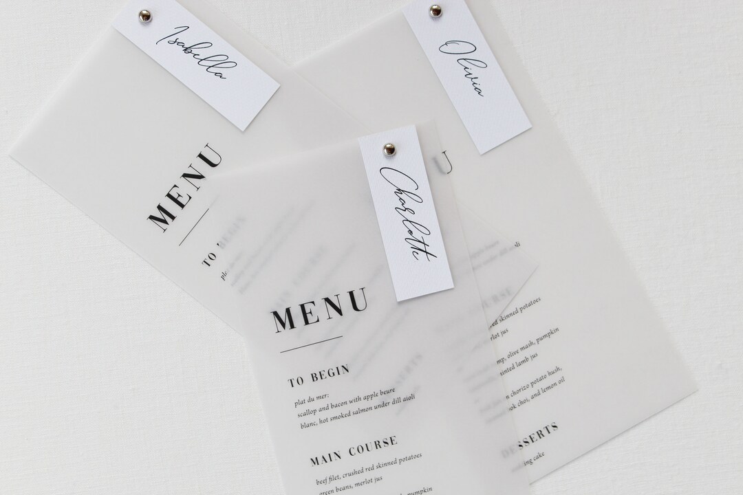 Vellum Menu Cards, Wedding Menu Cards, Dinner Menu Cards, Menu Card ...