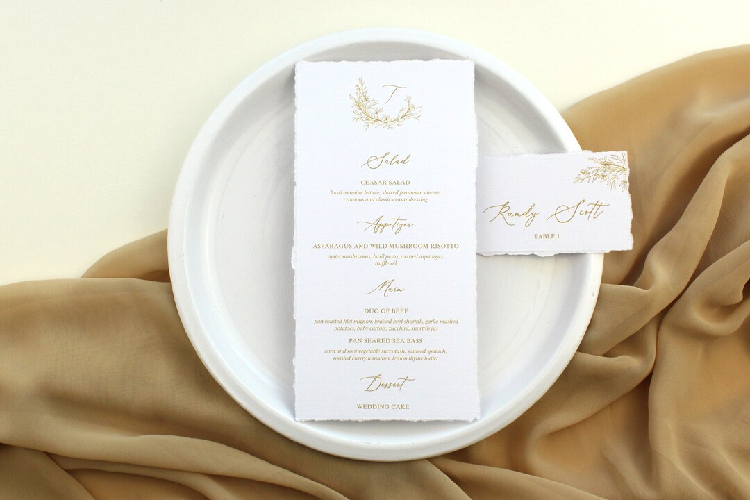 Deckled Edge Wedding Menu Cards, Printed Dinner Menu Cards, Hand Torn ...