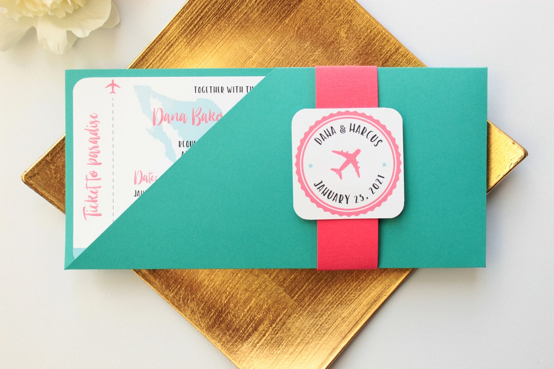 Boarding Pass Destination Wedding Invitation Suite Azure Blue Etsy