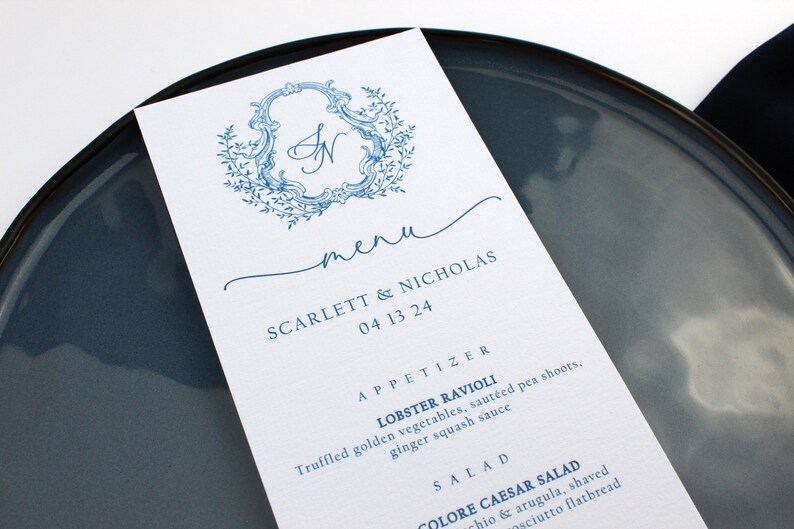 Monogram Wedding Menu Dinner Menu Cards Elegant Printed Menu | Etsy