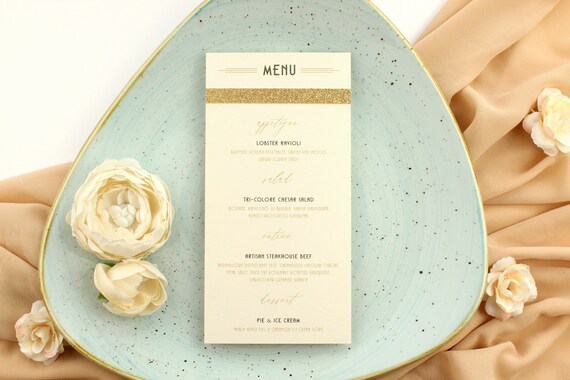 Personalized Gold Glitter Menu Card Elegant Printed Gatsby - Etsy