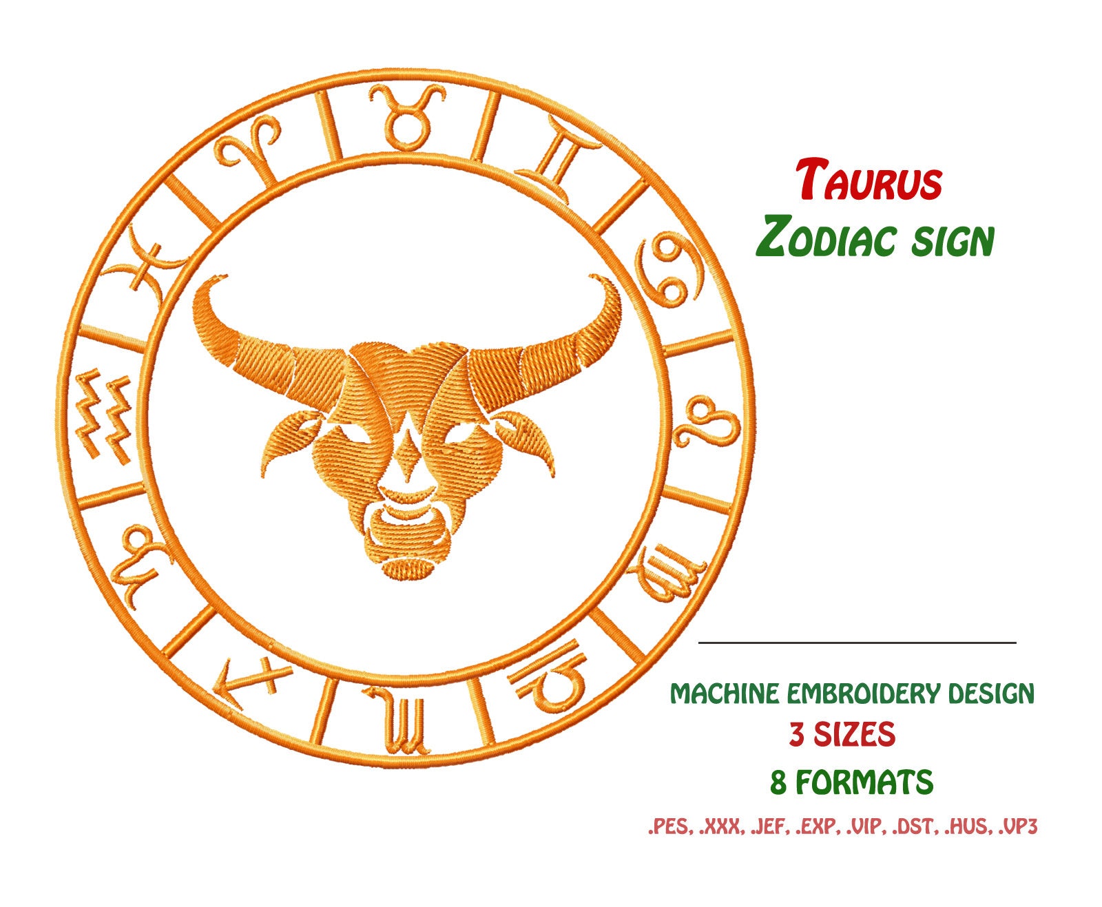Machine Embroidery Design. Taurus Zodiac Sign. Embroidery - Etsy