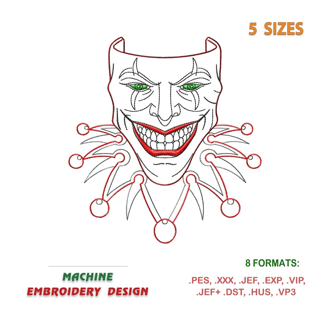 Card Joker, Theater Mask. Embroidery Design. Files: Pes, Etc. | #017-1 ...