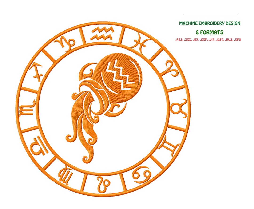 Aquarius, Zodiac Sign. Design for Machine Embroidery. Embroidery File ...